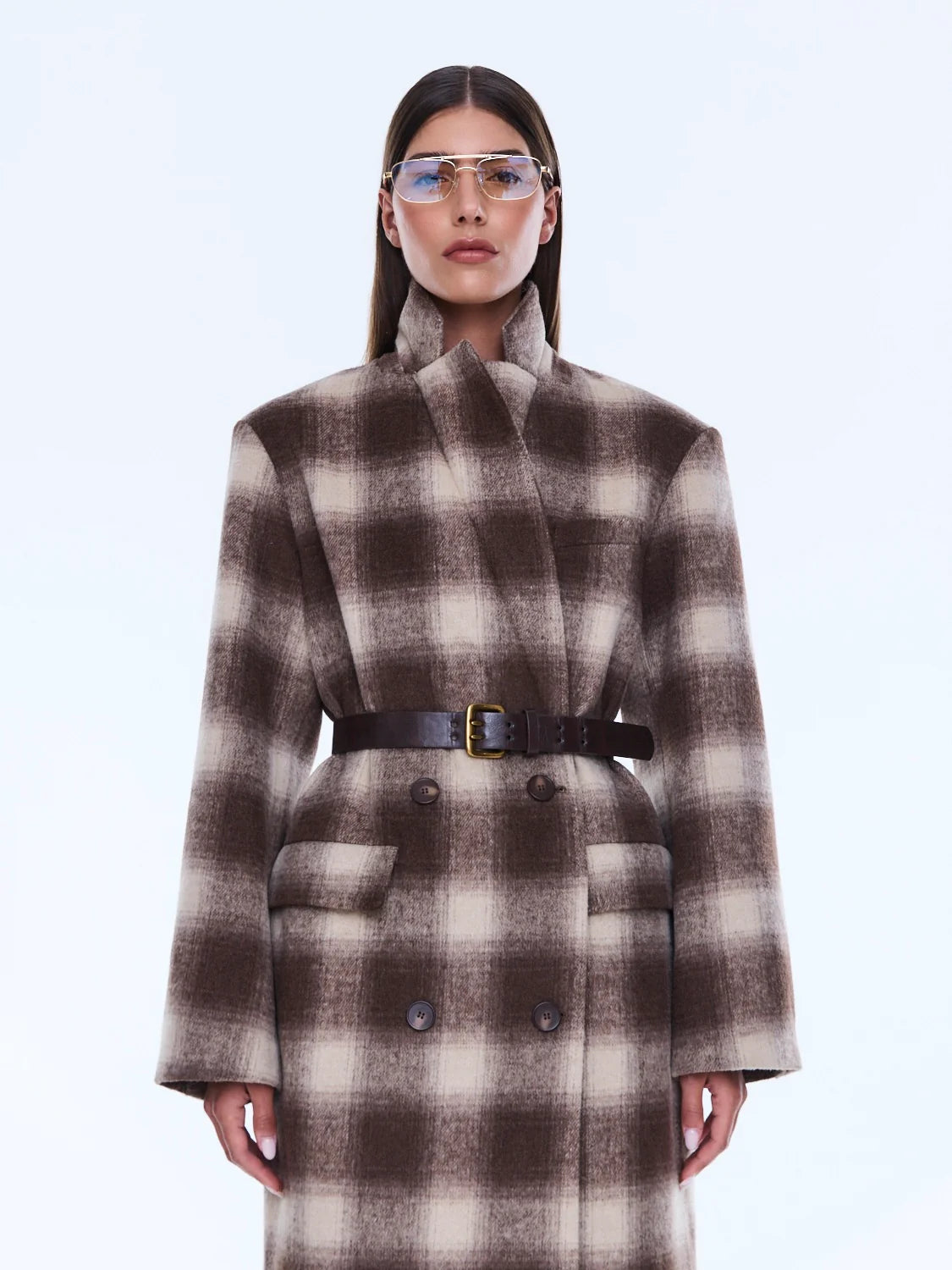 Tessa Wool Blend Coat - Sand Check | Ena Pelly | Herman Store